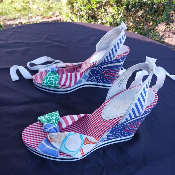 Coach | Shoes | Coach Tammie Patchwork Espadrille Wedges With Ankle ...